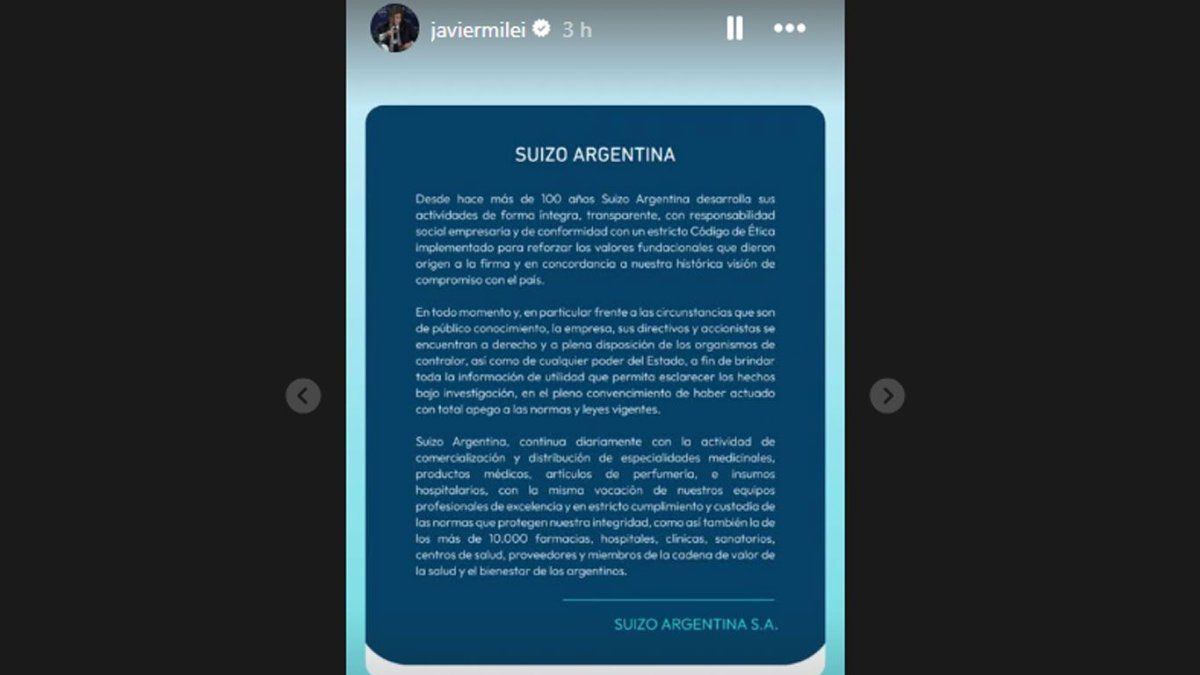 ¿Difunde o promociona?: Milei compartió comunicado de la droguería implicada en la causa de las ...