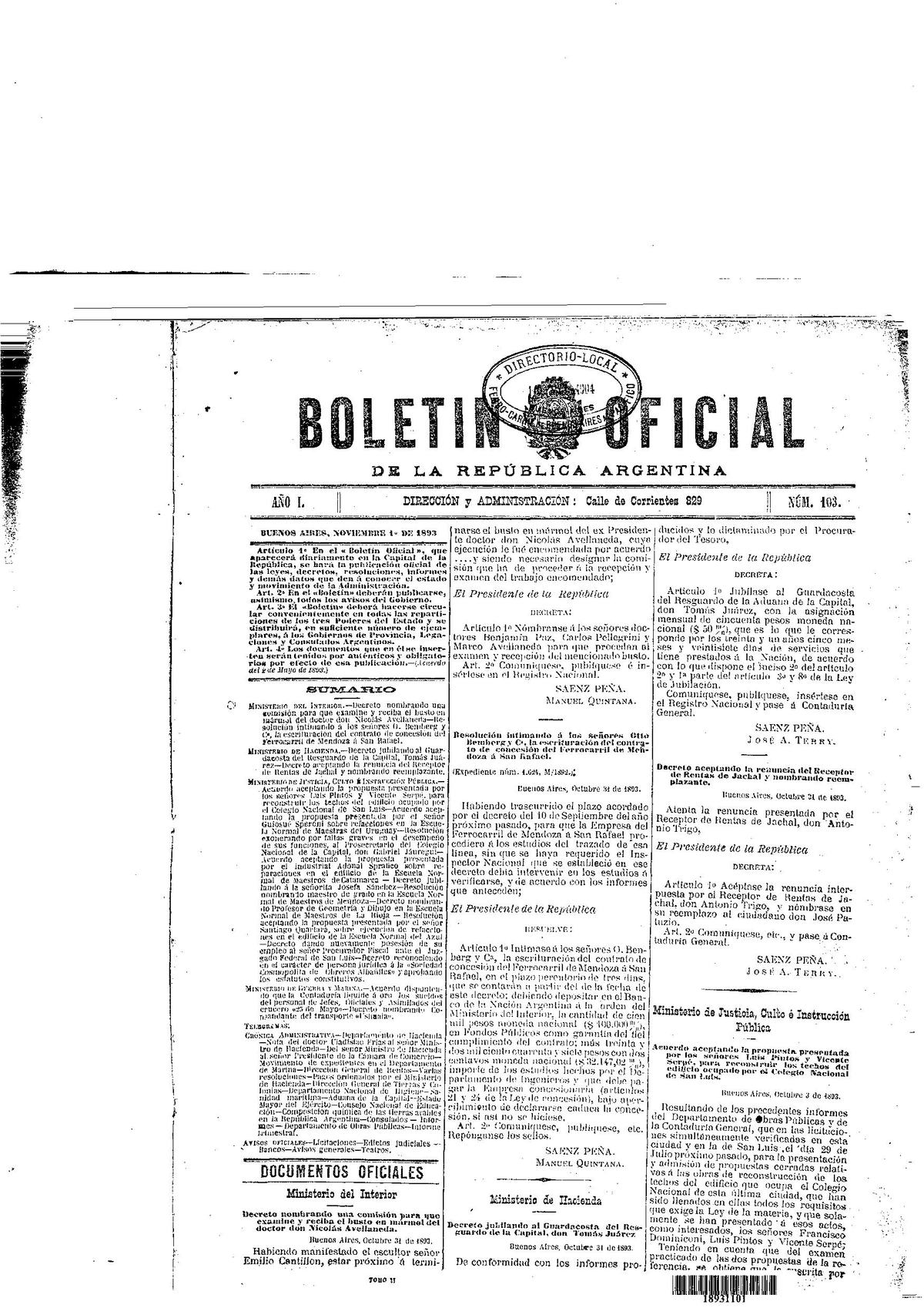 Boletín Oficial nació en 1893, se podría abrir una lupa digital y ...