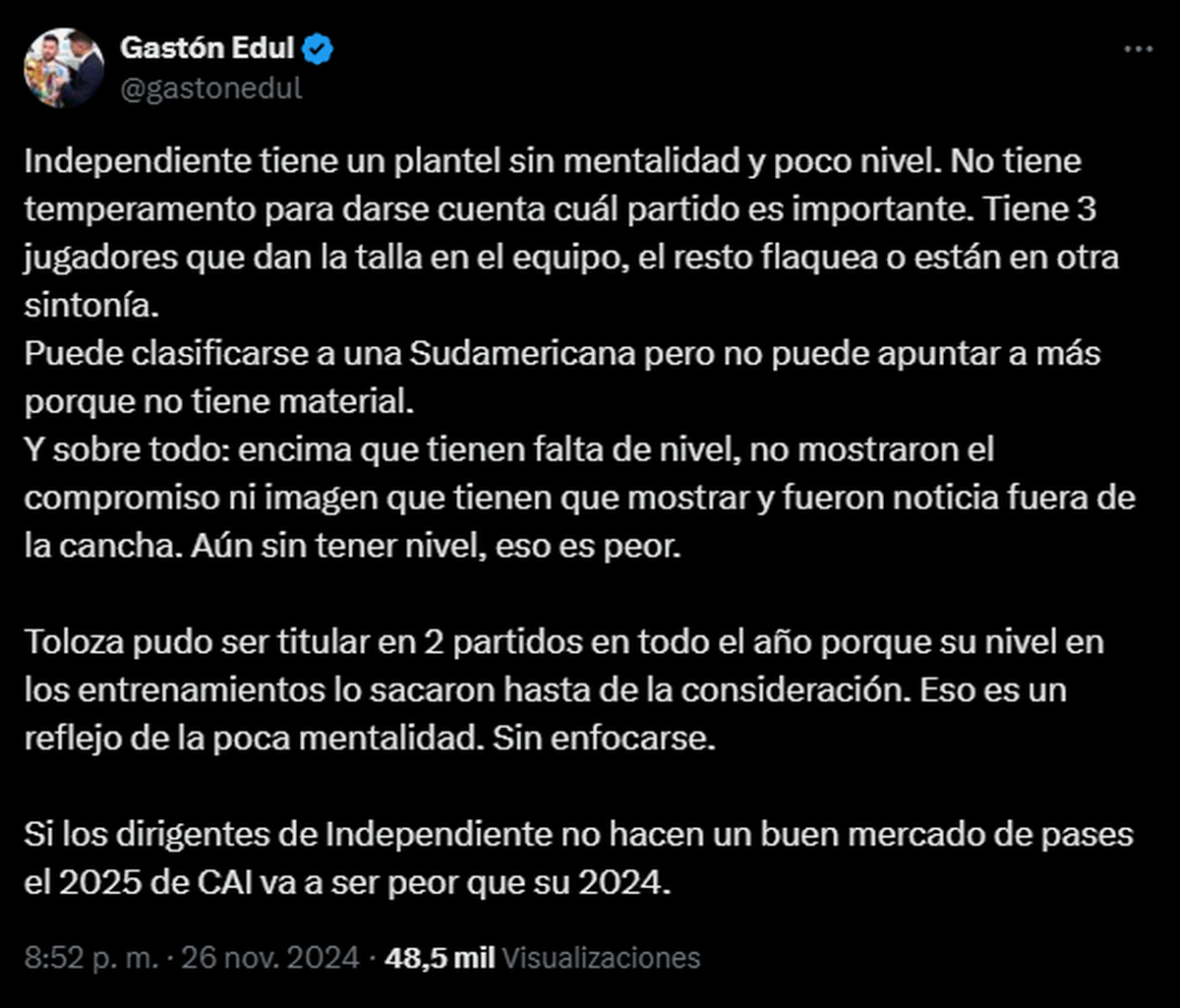 Gastón Edul, furia total: explotó por el vergonzoso rendimiento de ...