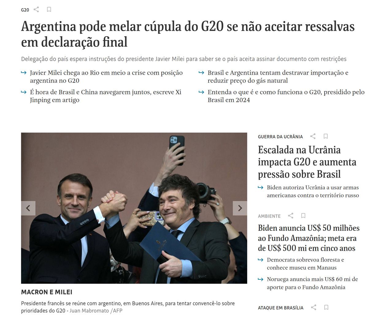 Dicen que Javier Milei podría boicotear la declaración de la Cumbre del G20