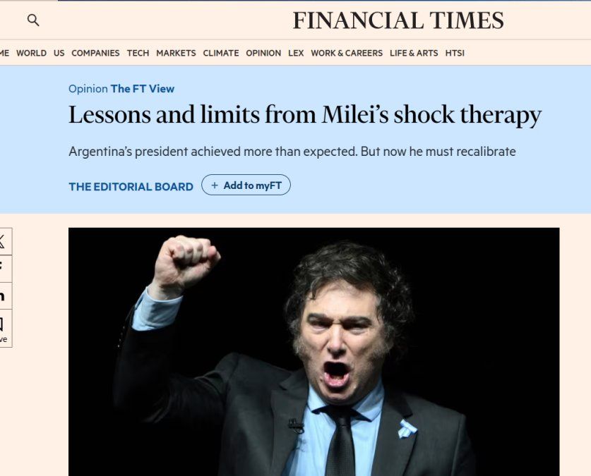 Financial Times, en la campaña argentina: Javier Milei debe recalibrarse