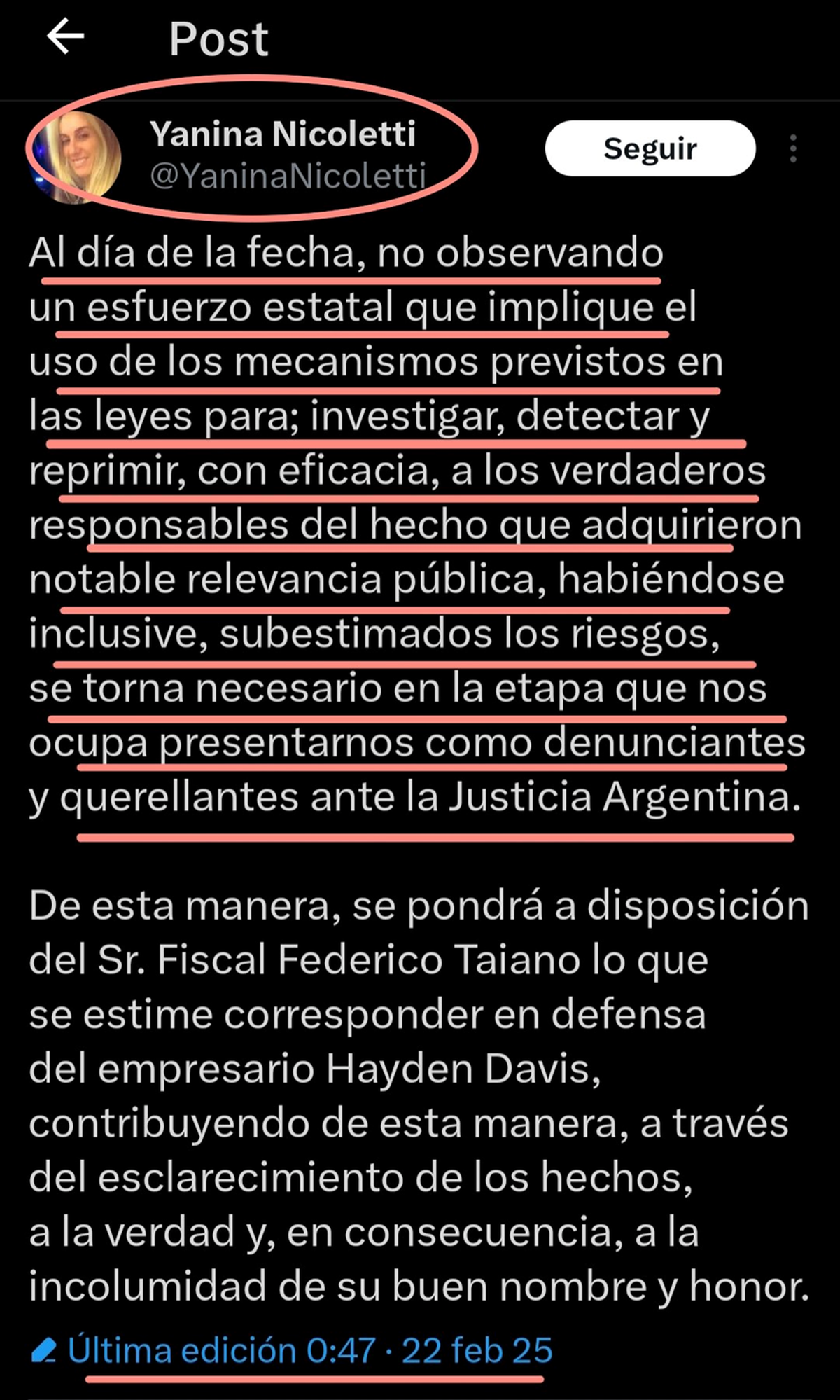 Hackearon cuenta de X de Yanina Nicoletti, la abogada de Hayden Mark ...
