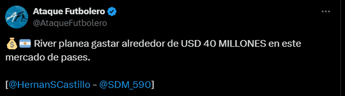 Millonario: Hernán Castillo filtró cuánto dinero gastaría River en este mercado